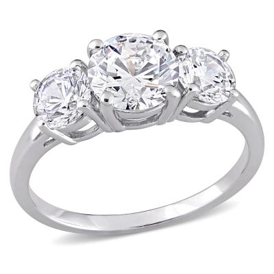 Julianna B Sterling Silver Cubic Zirconia 3 Stone Ring | Charm Diamond ...