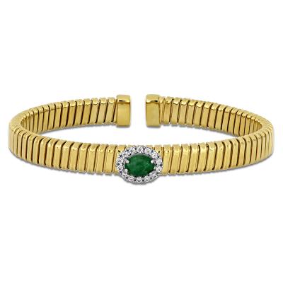 Julianna B Yellow Plated Sterling Silver Green Agate & CZ Bangle ...