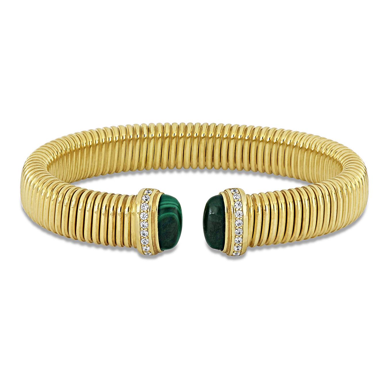 Julianna B Yellow Plated Sterling Silver Malachite & CZ Bangle | Charm ...