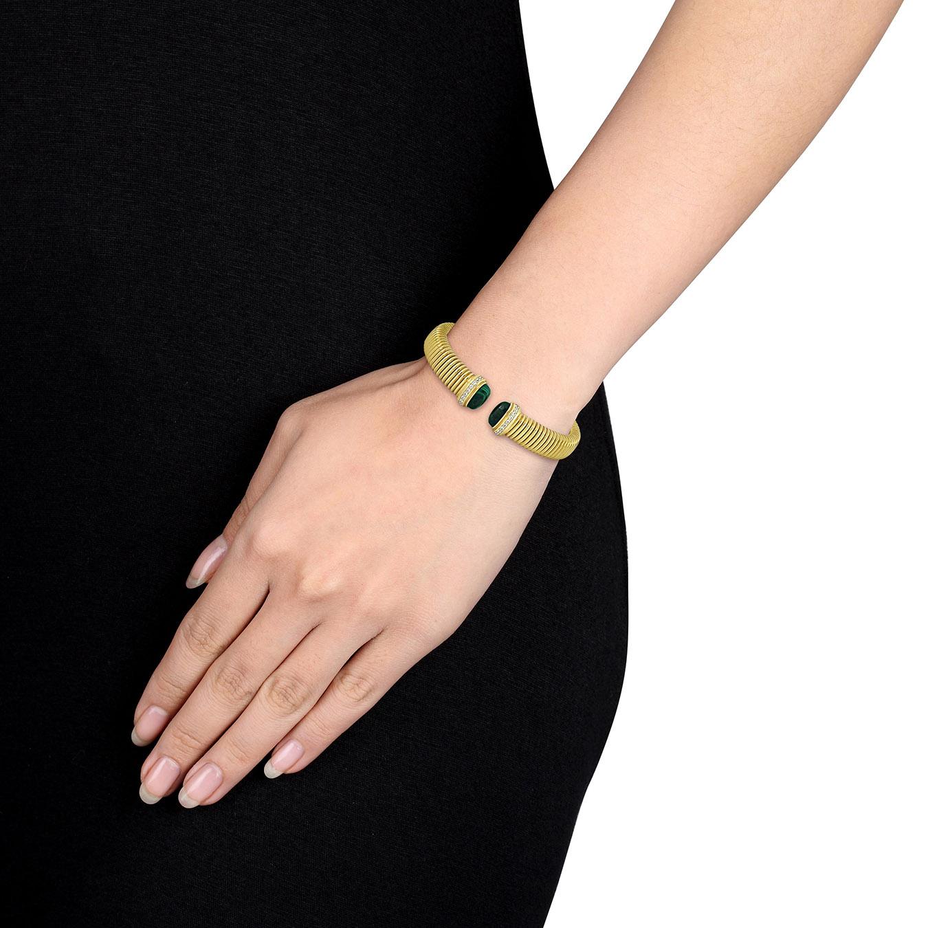 Julianna B Yellow Plated Sterling Silver Malachite & CZ Bangle | Charm ...