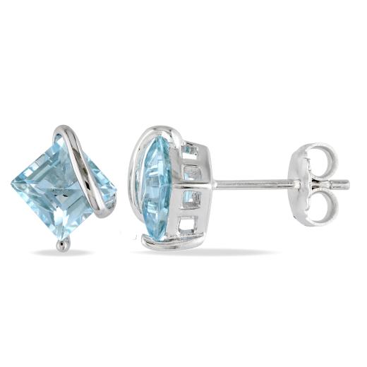 Julianna B Sterling Silver Blue Topaz Stud Earrings Charm Diamond Centres