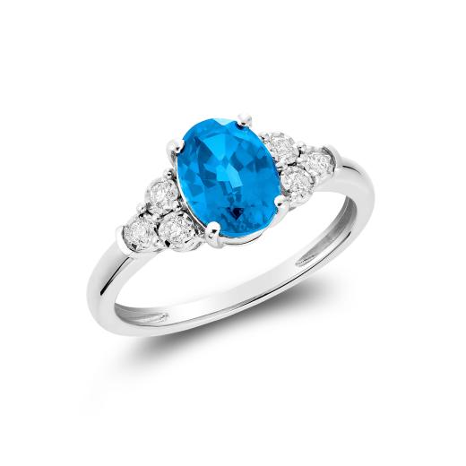 10K White Gold Blue Topaz and 0.09CTW Diamond Ring Charm Diamond Centres